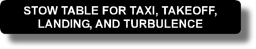 Stow Table For Taxi, Takeoff, Landing, And Turbulence – Aircraft Placards